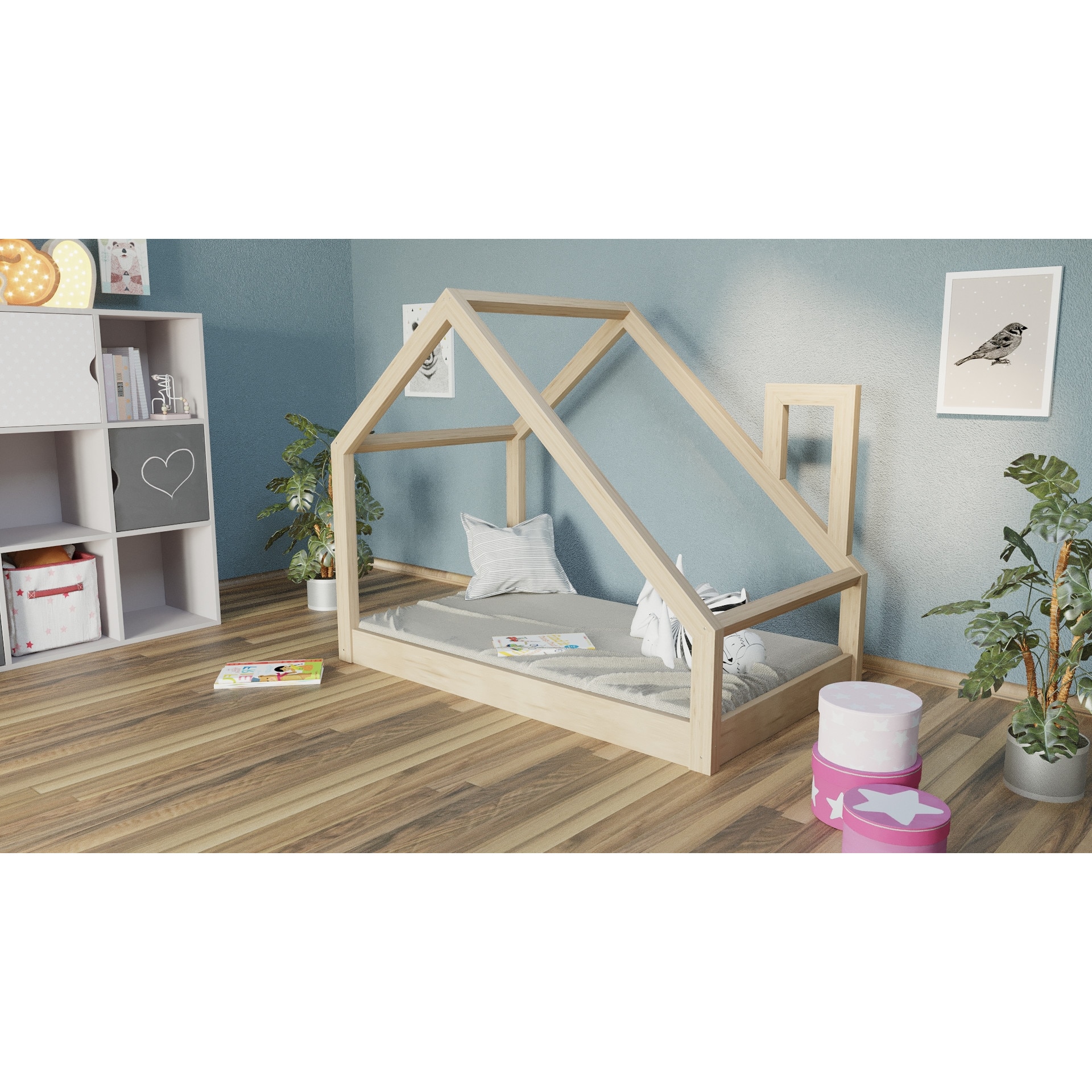 Pat copii Elia 180x80, lemn masiv de pin, in stil scandinav pentru o ...