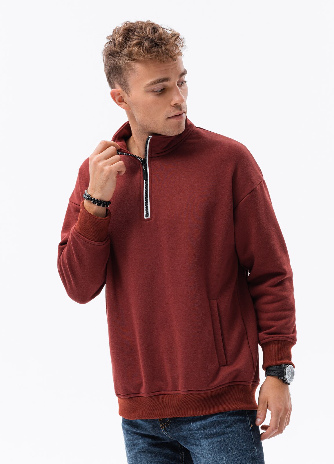 Мъжки суитчър OMBRE B1353, Висока яка, Без качулка, Бордo, 2XL - eMAG.bg