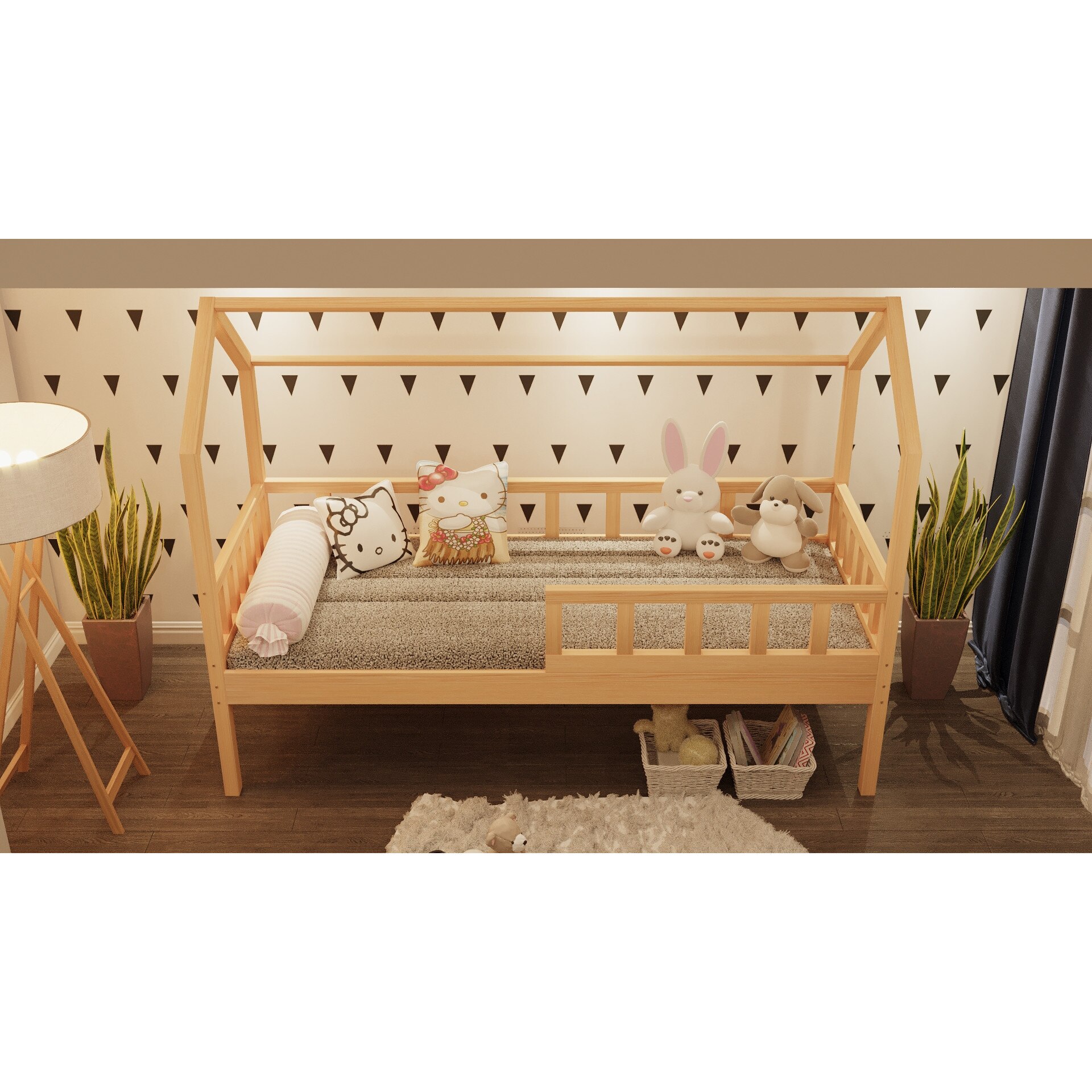 Pat copii Bella casa 180x90 cm Picior 37 cm cu balustrade de siguranta ...