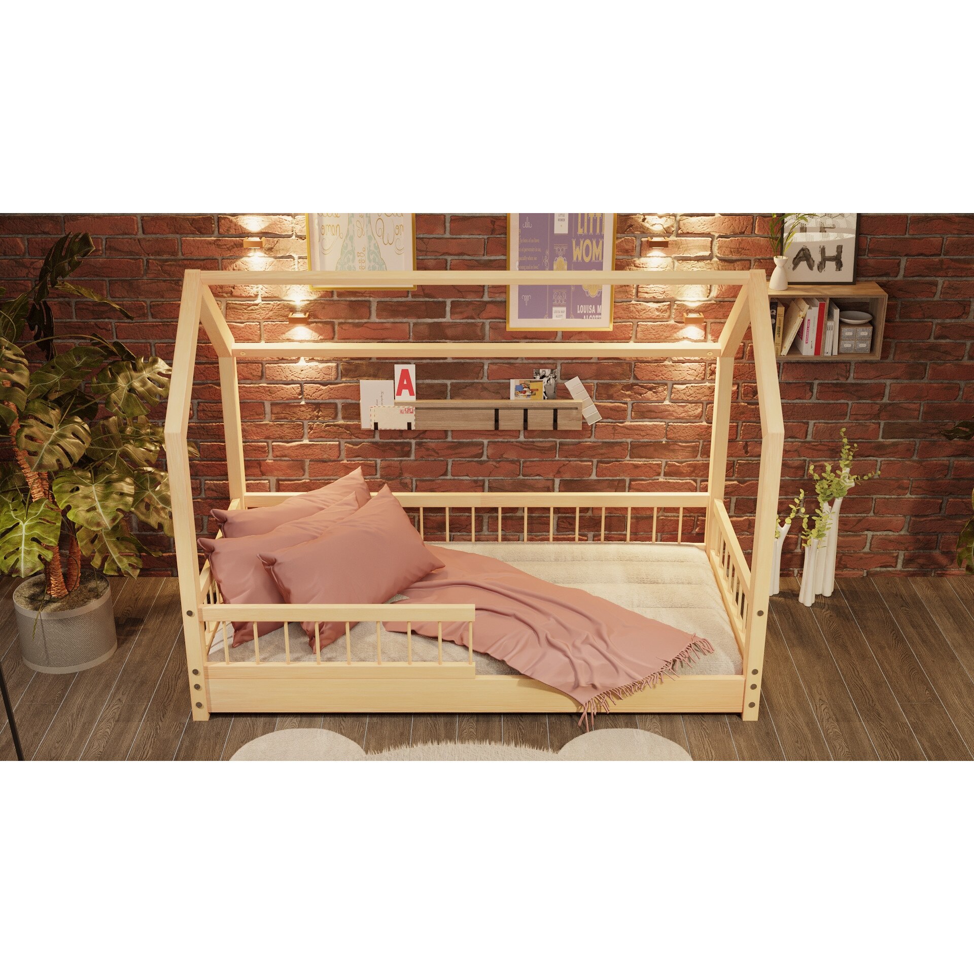 Pat de casa pentru copii Lisa 200x120 cm in stil scandinav cu ...