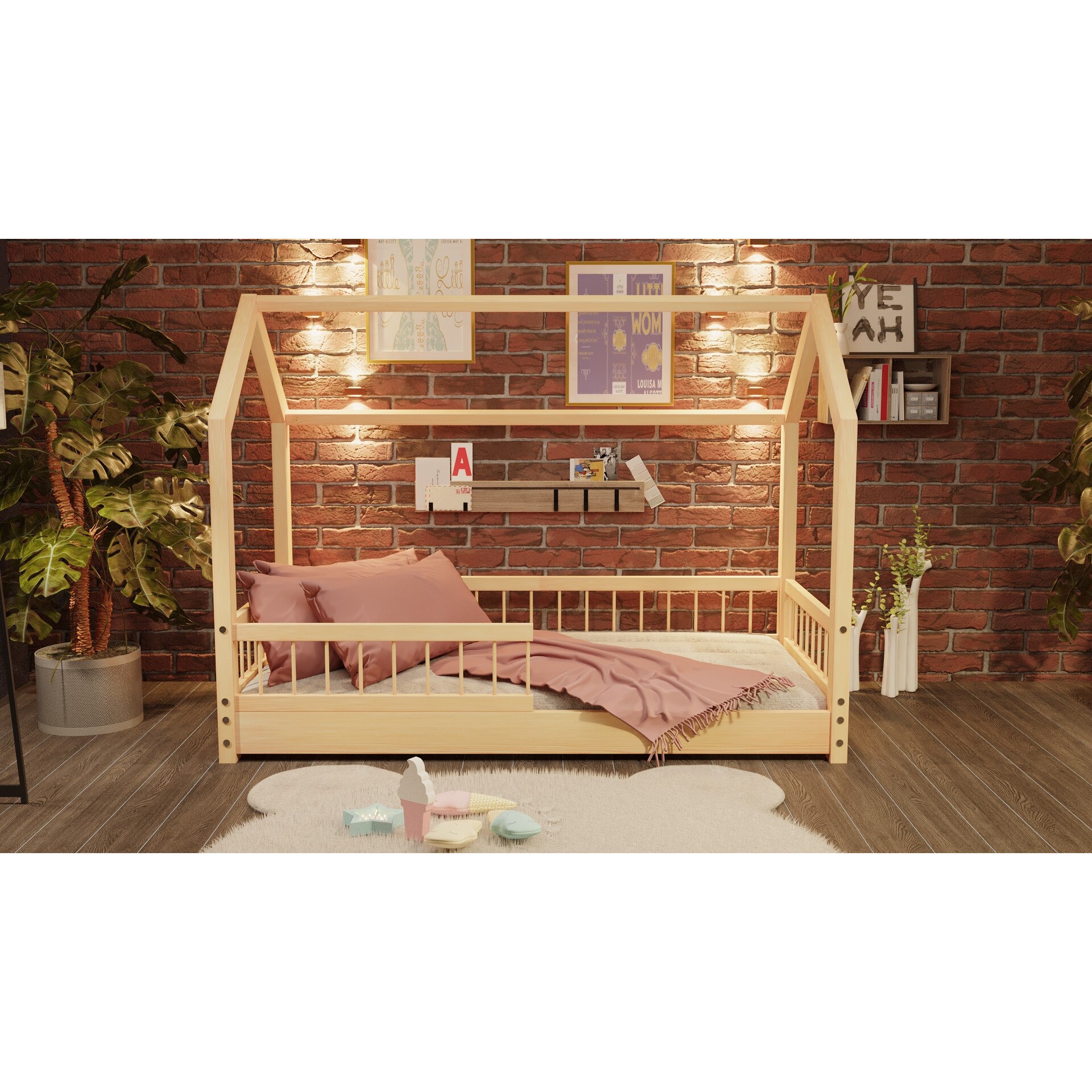 Pat de casa pentru copii Lisa 200x120 cm in stil scandinav cu ...