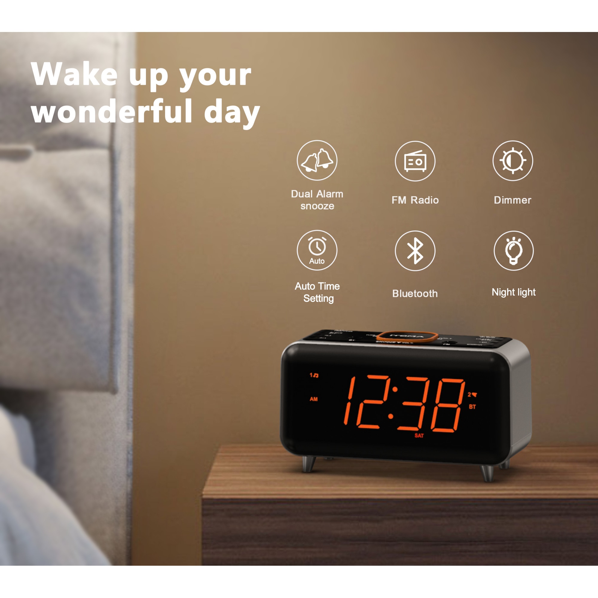 Radio cu ceas, App Control, Ceas electronic cu afisaj LED, iTOMA, LED ...