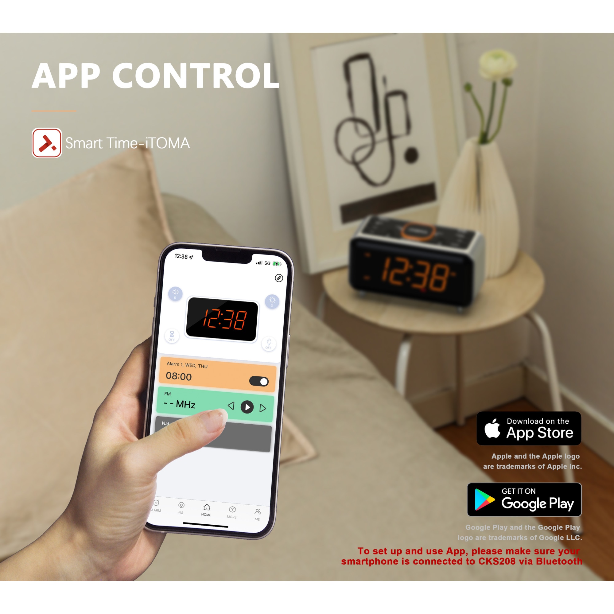 Radio cu ceas, App Control, Ceas electronic cu afisaj LED, iTOMA, LED ...