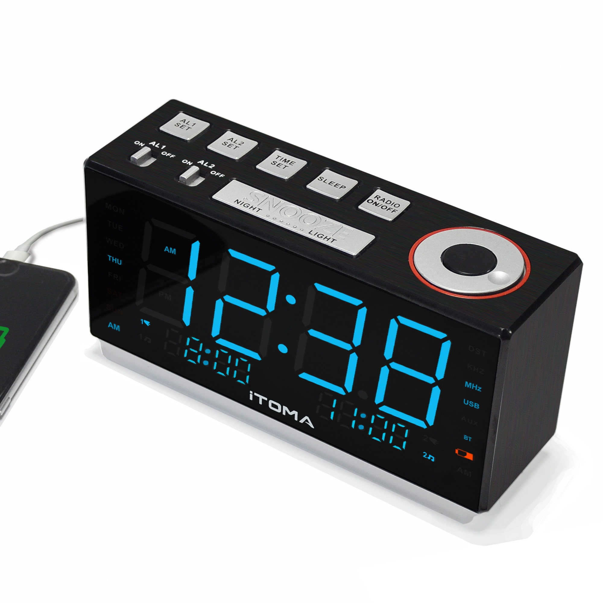 Radio cu ceas, iTOMA, Alarma, Incarcare port USB, LED, Negru - eMAG.ro
