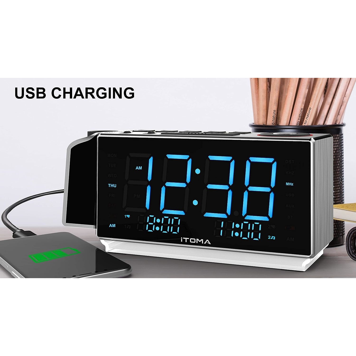 Radio cu ceas Proiectie Functie, iTOMA, Alarma Clock, 1.8" LED Display ...