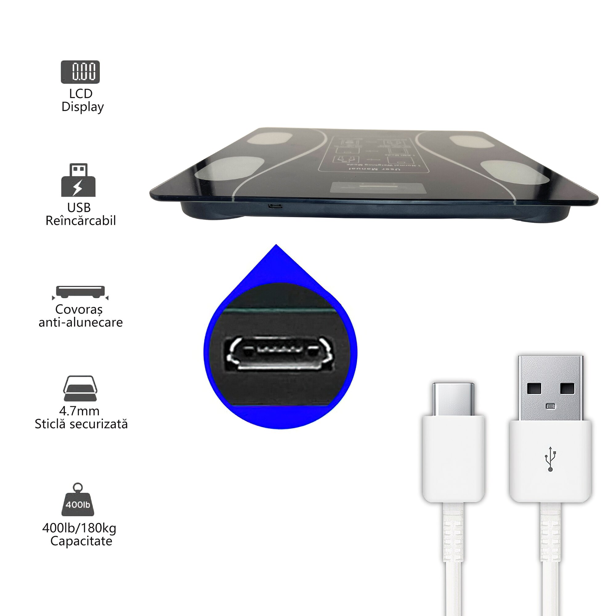 Cantar inteligent de diagnostic corporal BYONDSELF®, Incarcare USB ...