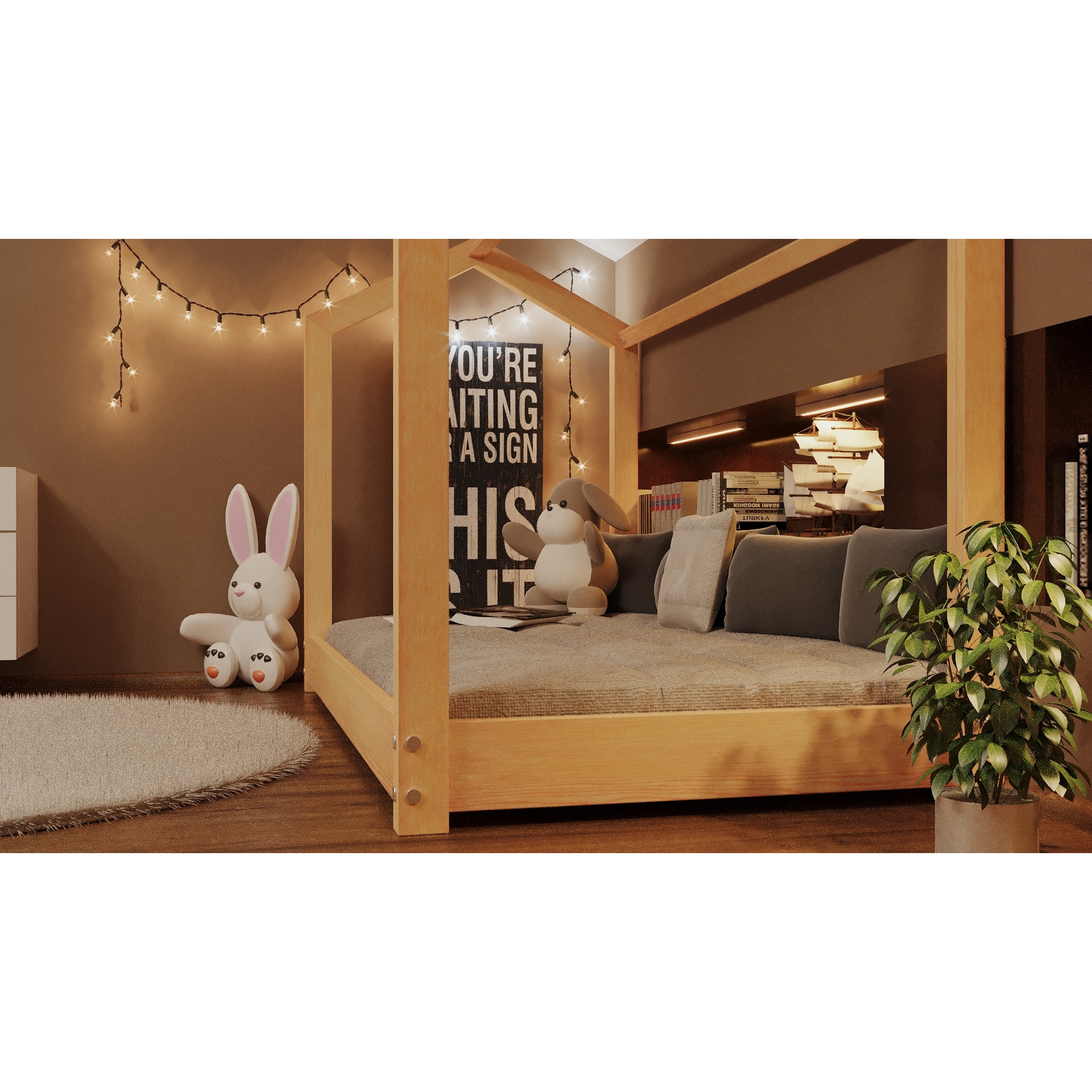 Pat pentru copii Bella in stil scandinav 160x90 cm, cadru rezistent ...