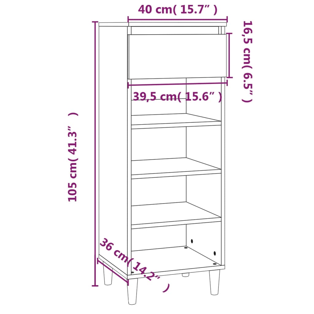 Pantofar vidaXL, alb extralucios, 40x36x105 cm, lemn compozit - eMAG.ro