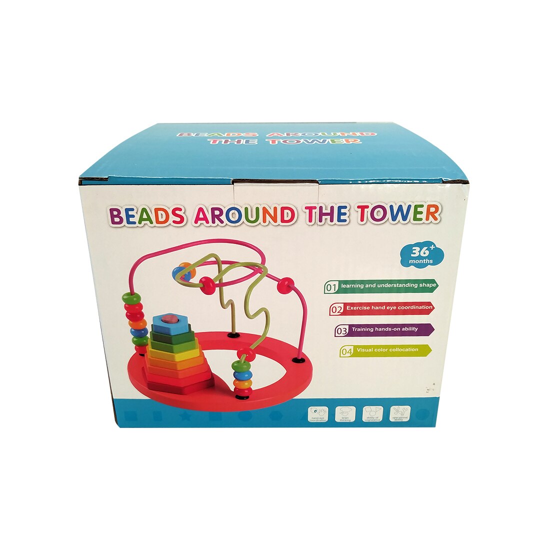 Jucarie de motricitate 2 in 1, Labirint 3D cu margele si turn colorat ...