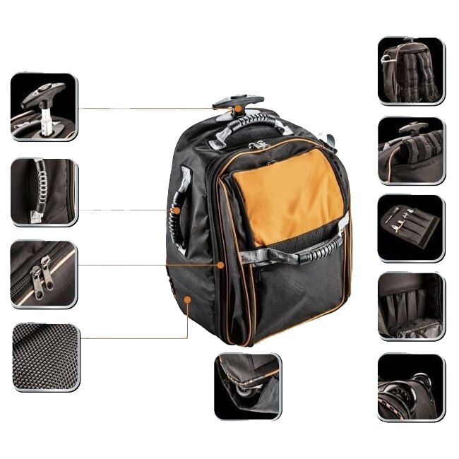 Rucsac pentru scule tip troler, cu roti, 34x21x43 cm, Elitech ...