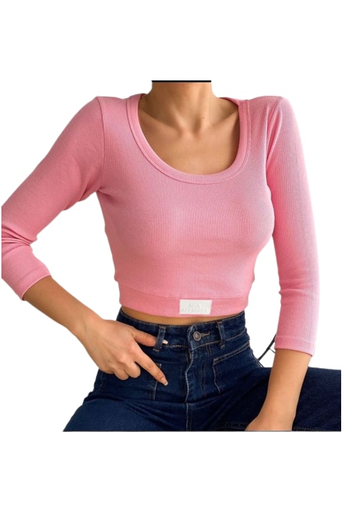 Bluza crop-top bumbac, roz, model uni - eMAG.ro