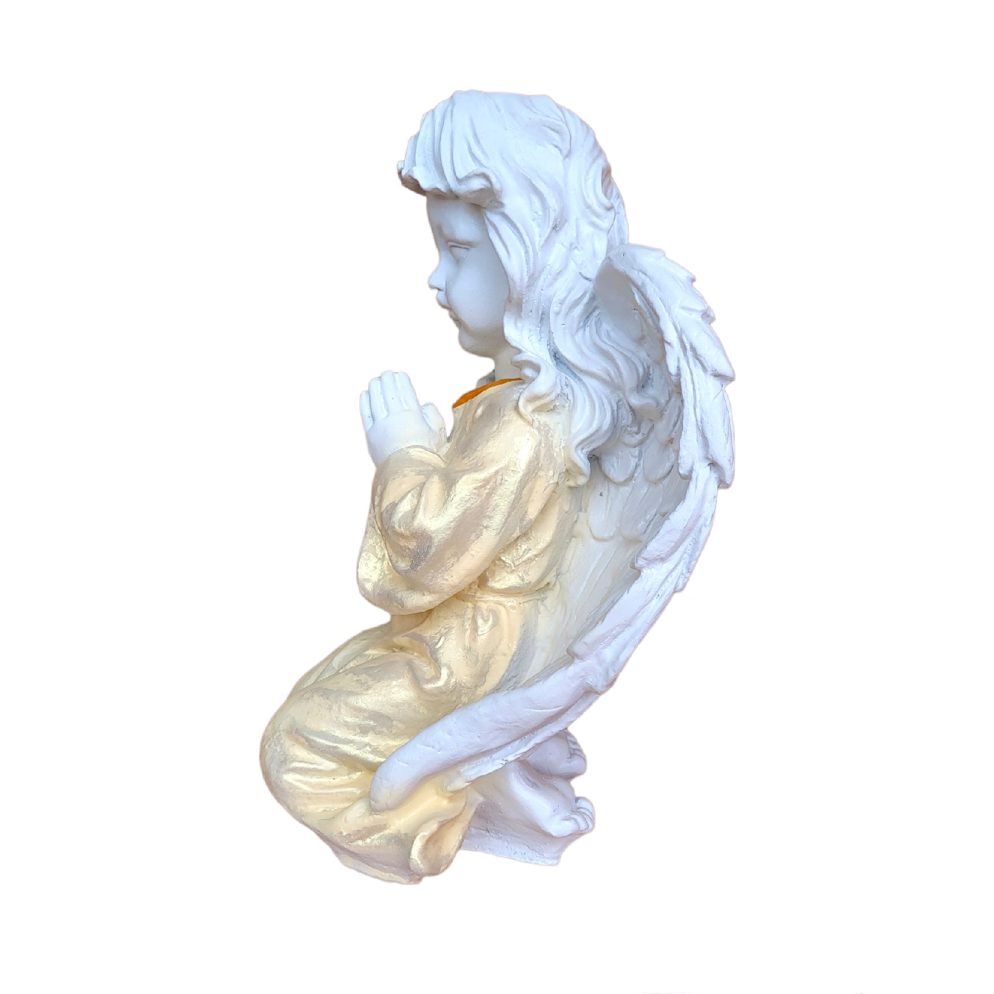 Statueta Inger care se roaga, polystone, exterior, galben/alb, inaltime ...