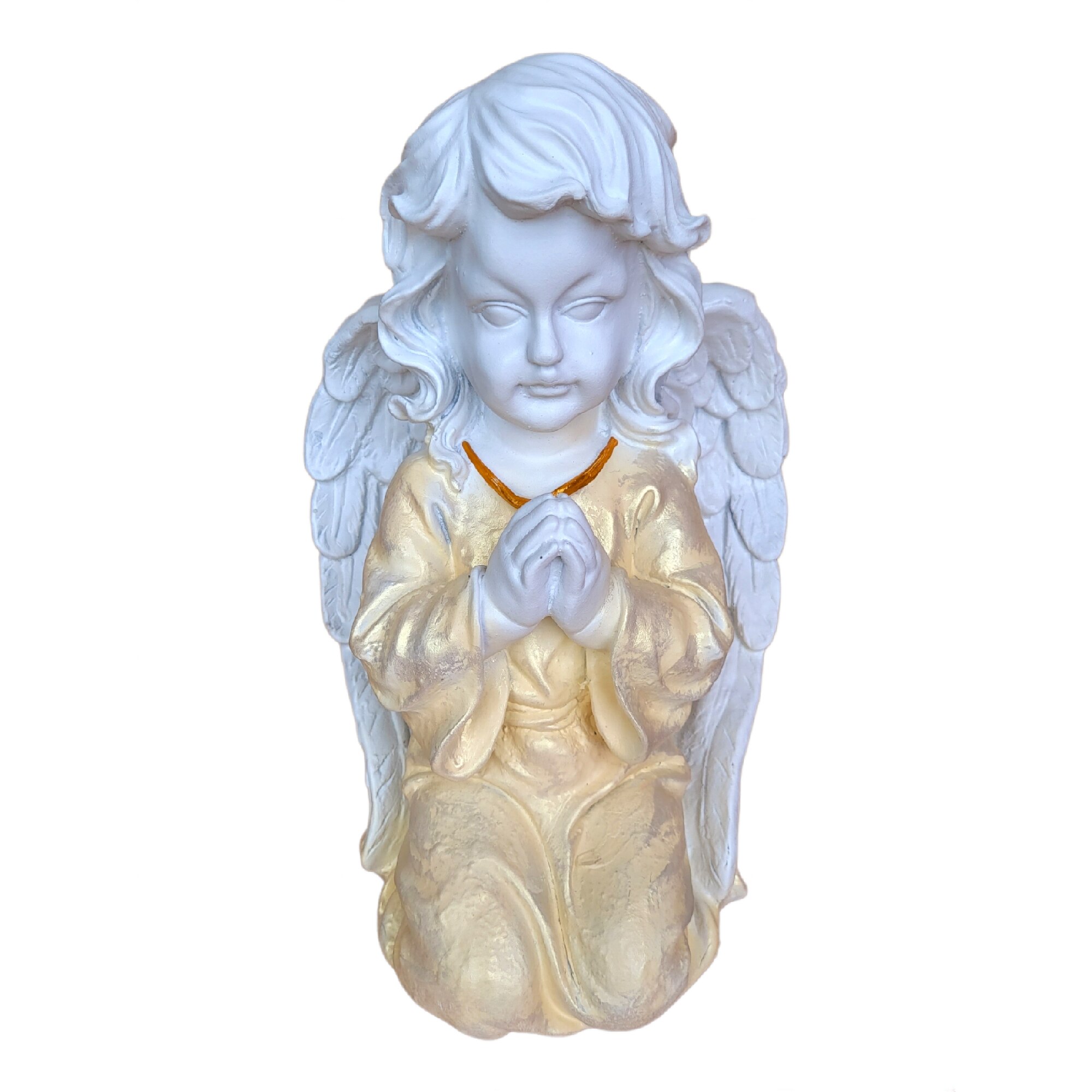 Statueta Inger care se roaga, polystone, exterior, galben/alb, inaltime ...