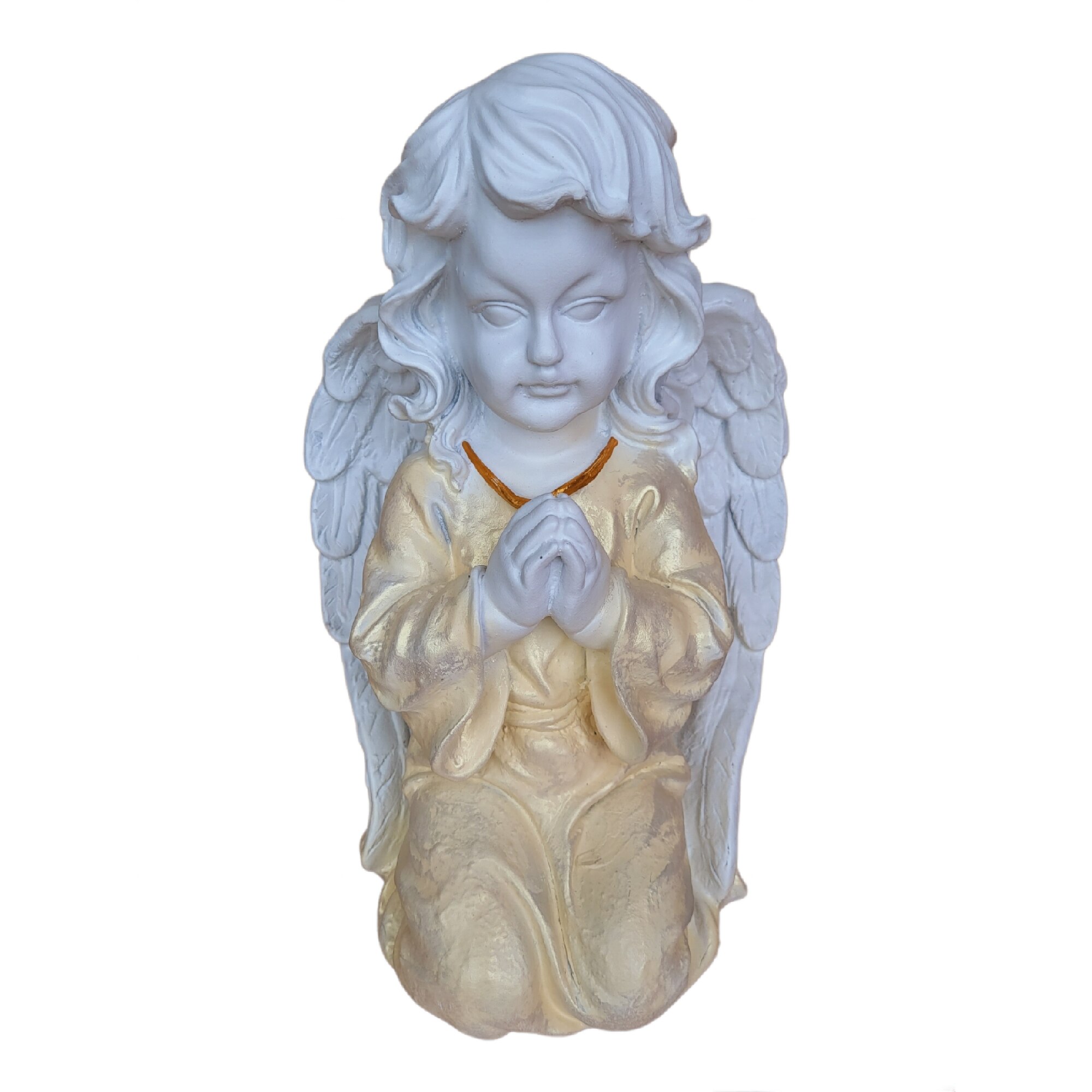 Statueta Inger care se roaga, polystone, exterior, galben/alb, inaltime ...