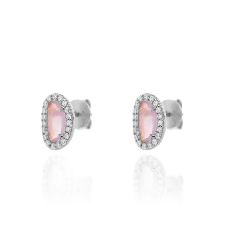 Cercei dama, BUGANTO, Argint placat cu rodiu, Cuart roz, 8mm, Argintiu ...