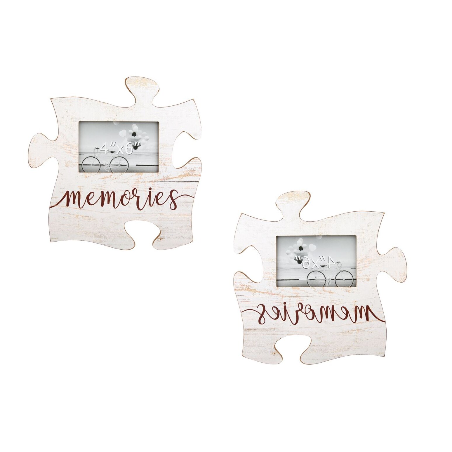 Set 2 Rame de foto din sticla si lemn, alb, desgin puzzle Memories ...