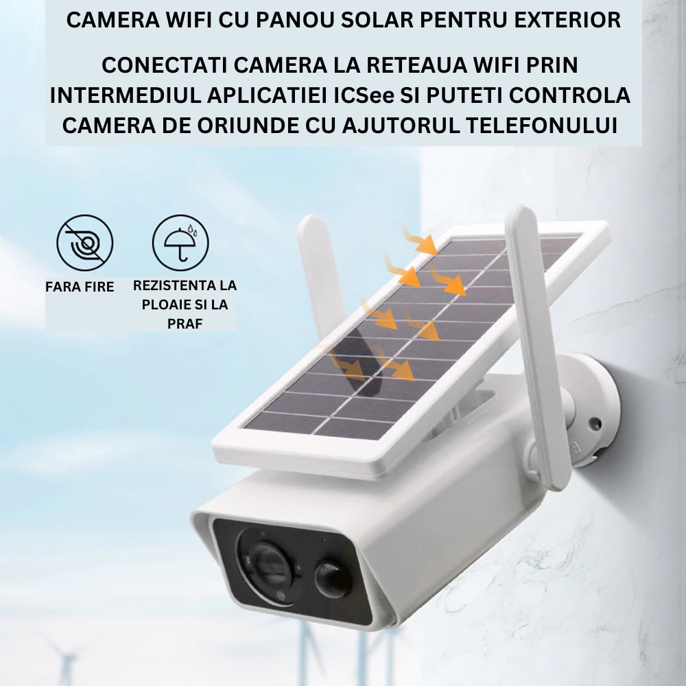 Camera de supraveghere AlexVerity cu panou solar pentru exterior, WIFI ...