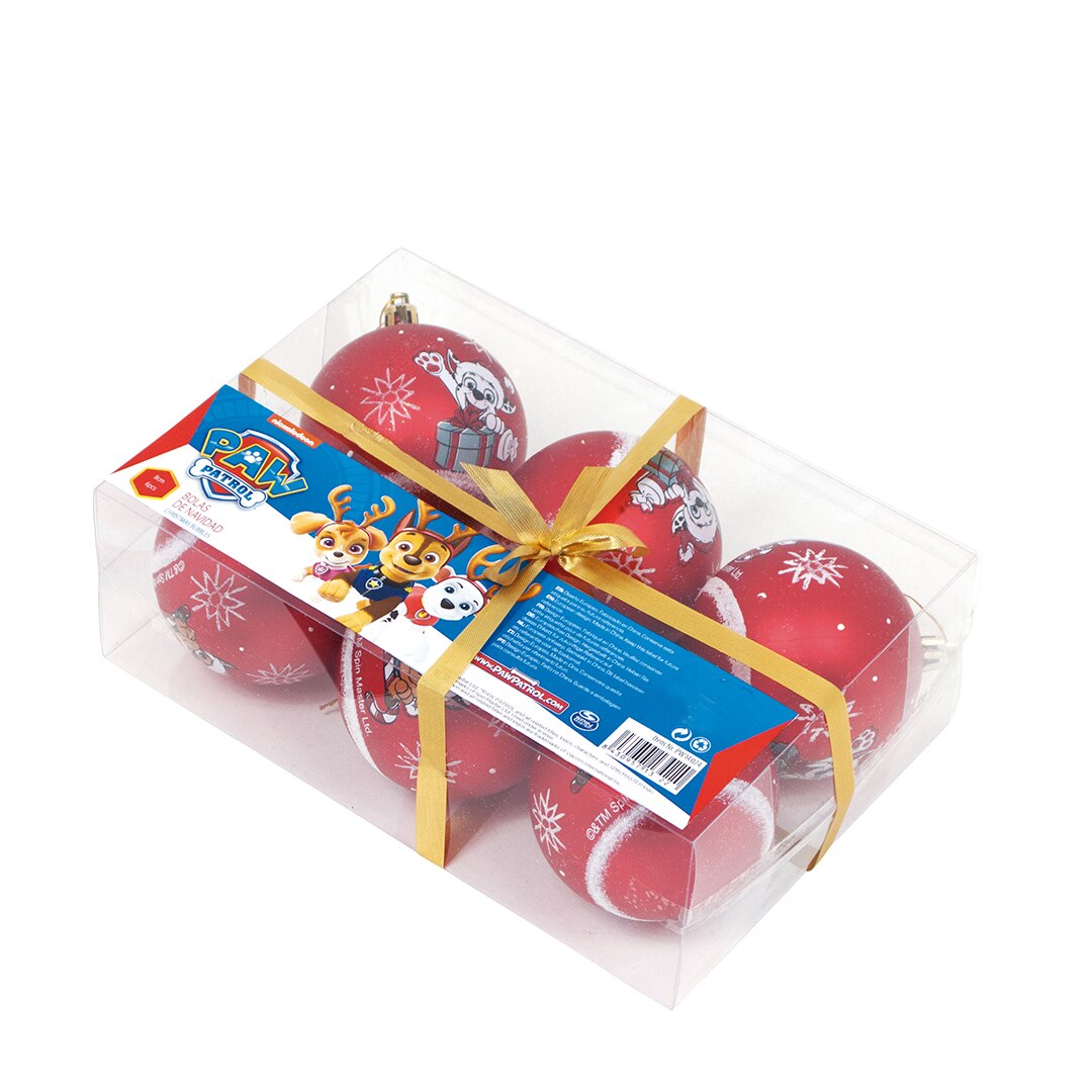 Комплект от 6 червени коледни топки Paw Patrol с размер 8 см - eMAG.bg