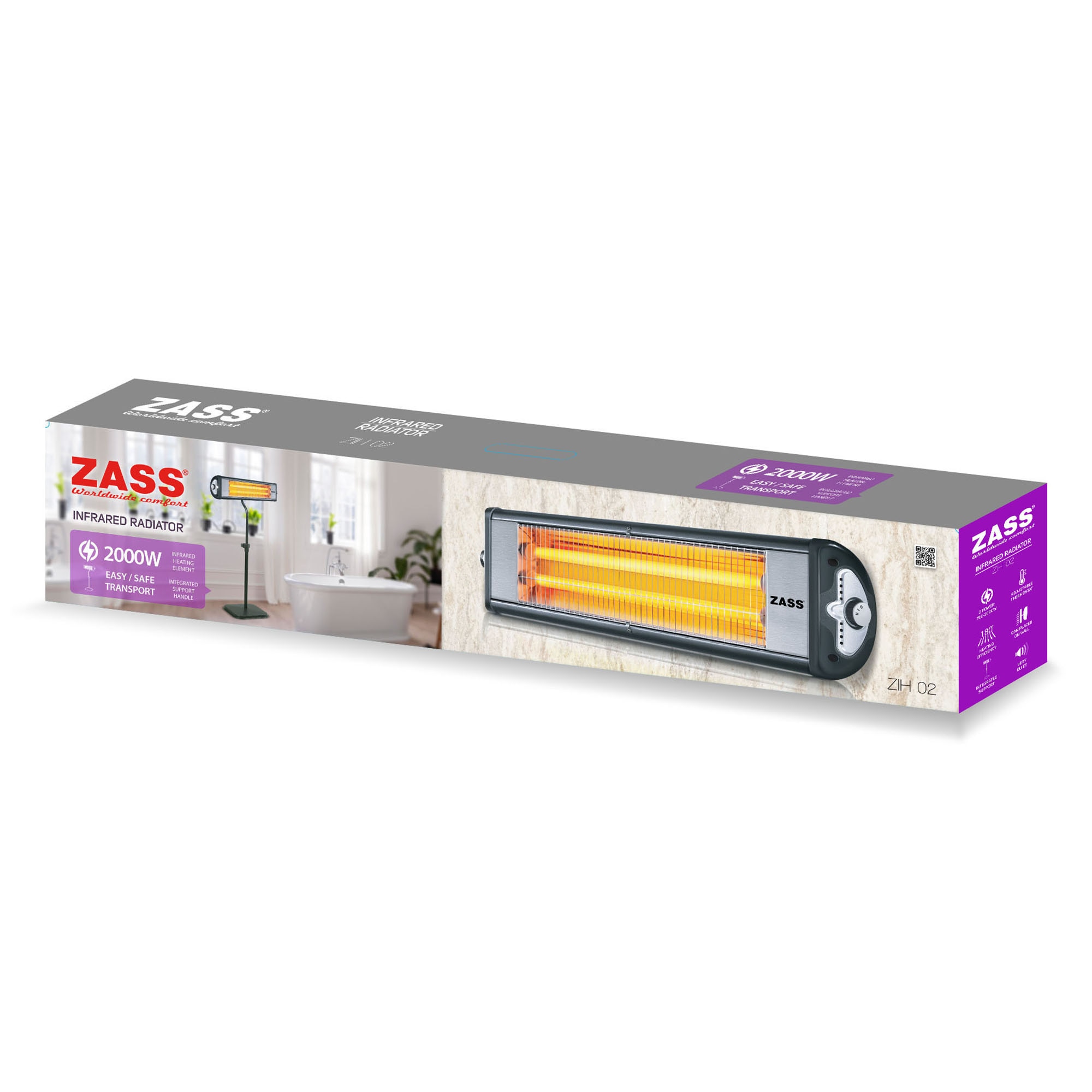 Zass ZIH 02 infravörös padló- vagy fali radiátor, 2000W, kétfokozatú ...
