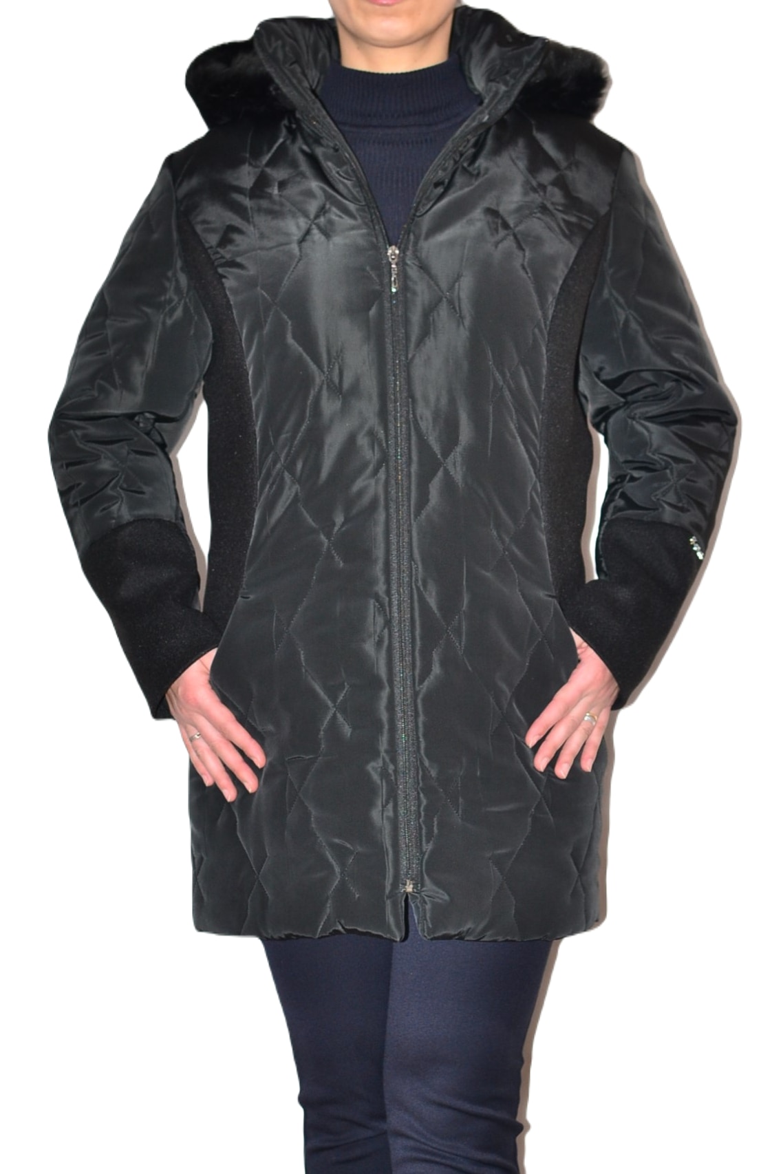 Geaca dama de iarna din fas cu aspect matlasat si stofa groasa tip ...