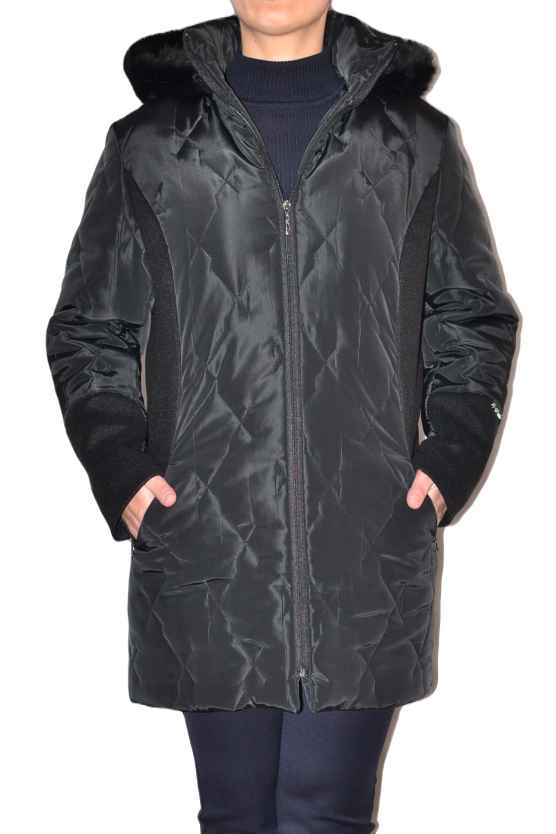 Geaca dama de iarna din fas cu aspect matlasat si stofa groasa tip ...