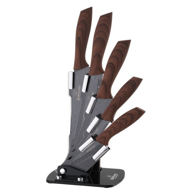 Set de 5 cutite din inox cu suport acrilic si manere soft touch ...