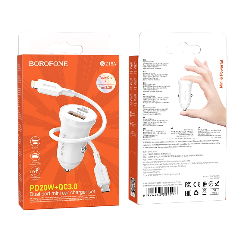 Incarcator auto Borofone BZ18A pentru telefon sau tableta - USB, TYPE C ...