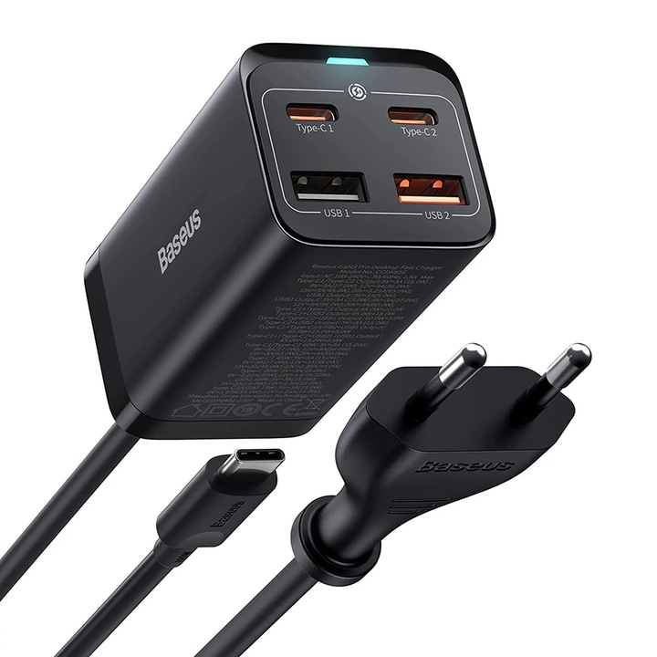 Incarcator profesional cu incarcare rapida 65W GaN3, 2 x USB-C, 2 x USB ...