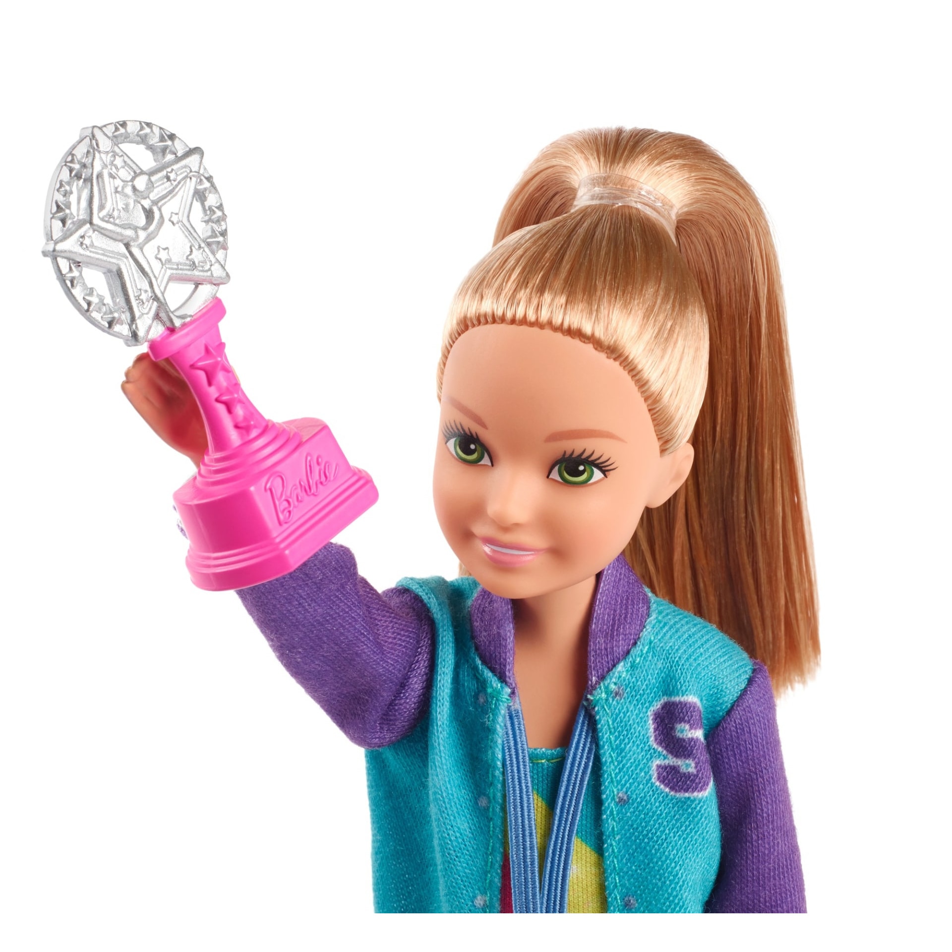 Papusa Barbie Team Stacie - Set de joaca gimnastica cu 10 accesorii, 27 cm - eMAG.ro