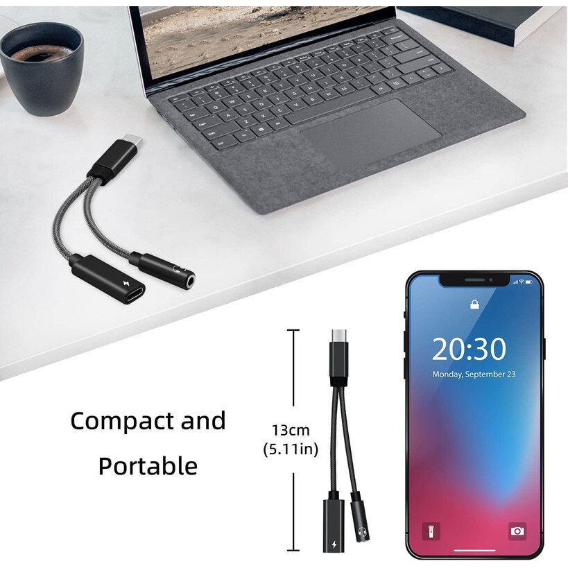 Adaptor telefon, 2in1, USB-C/Audio 3.5mm, Negru - eMAG.ro