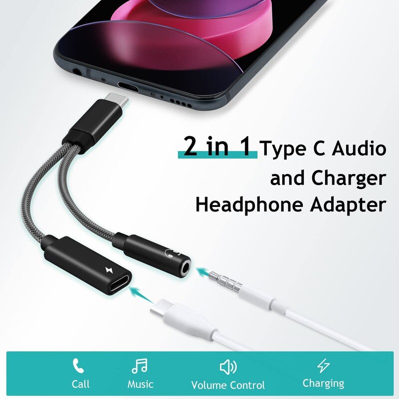 Adaptor telefon, 2in1, USB-C/Audio 3.5mm, Negru - eMAG.ro