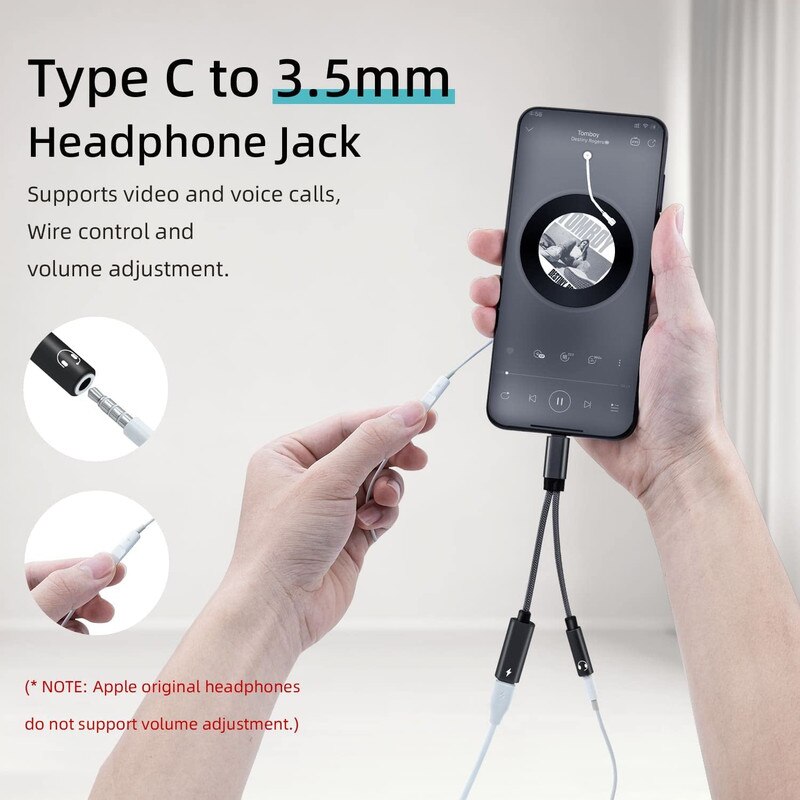Adaptor telefon, 2in1, USB-C/Audio 3.5mm, Negru - eMAG.ro