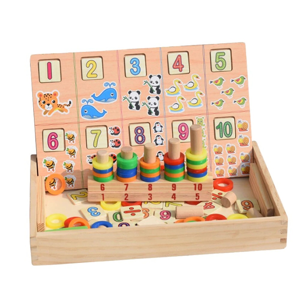 Tabla educativa Montessori din lemn cu fata dubla, calculeaza ...