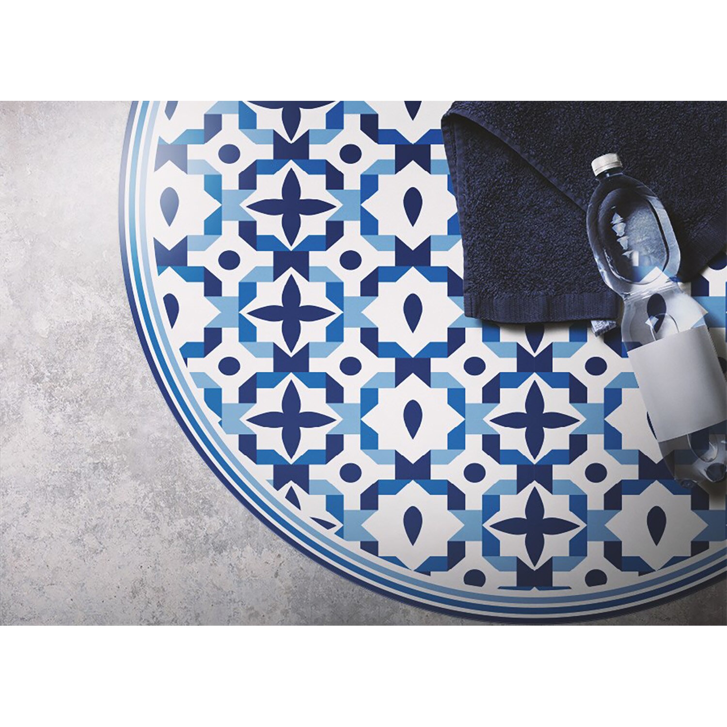 Covor de vinil, PVC, forme geometrice, Albastru, Rotund Ø 90 cm ...