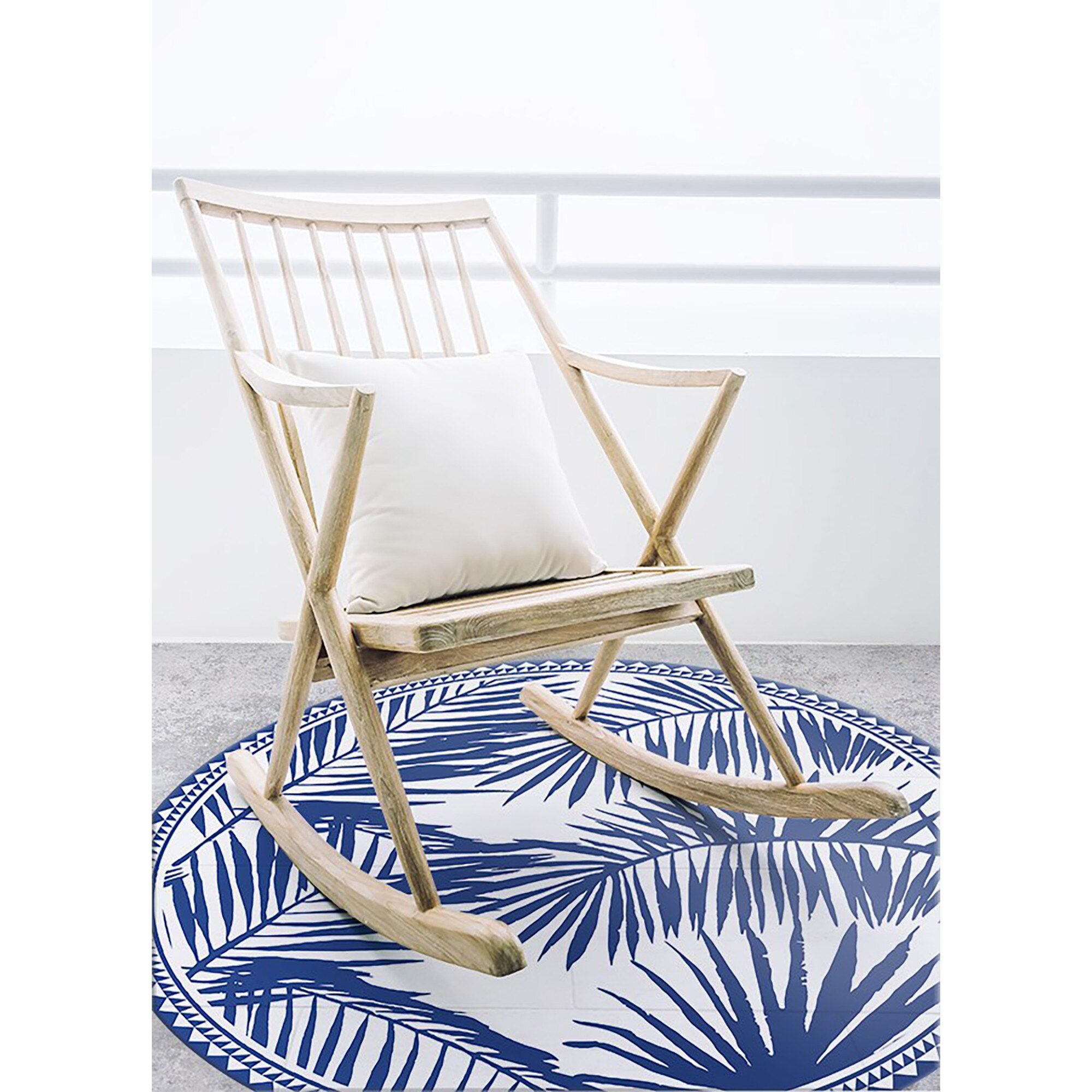 Covor de vinil, PVC, frunze exotice, Albastru, Rotund Ø 140 cm ...