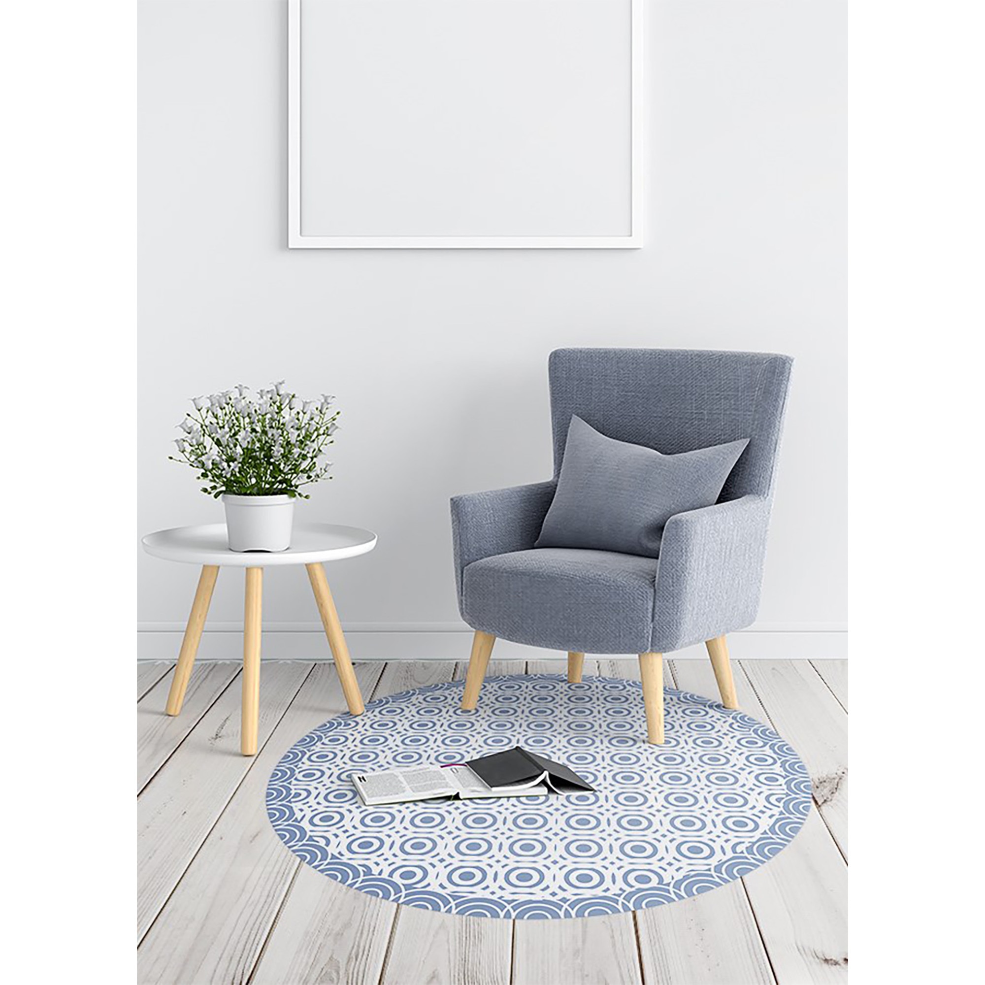 Covor de vinil, PVC, cercuri repetabile, Albastru, Rotund Ø 80 cm ...