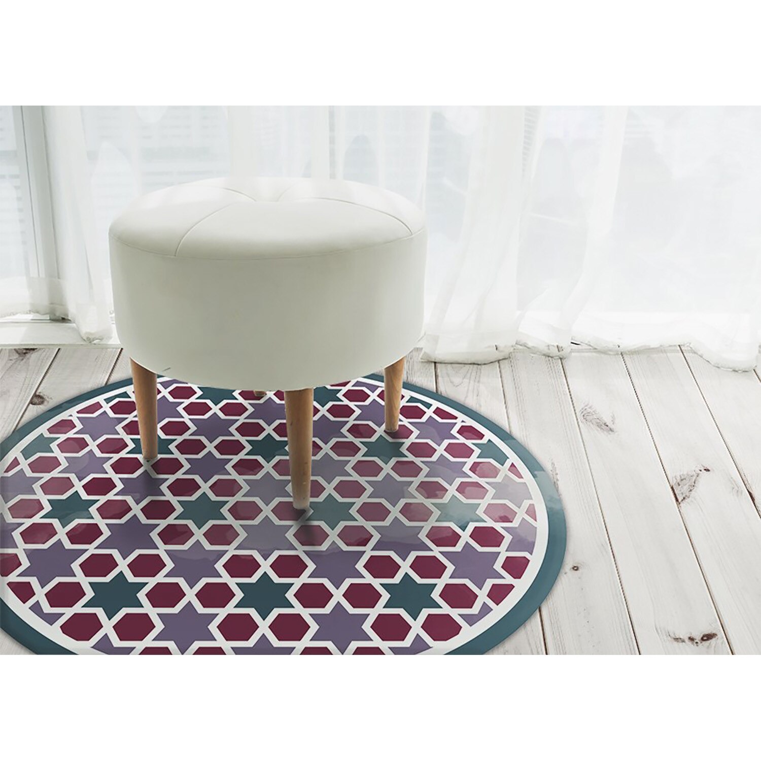 Covor de vinil, PVC, stele geometrice, Roz, Rotund Ø 90 cm ...