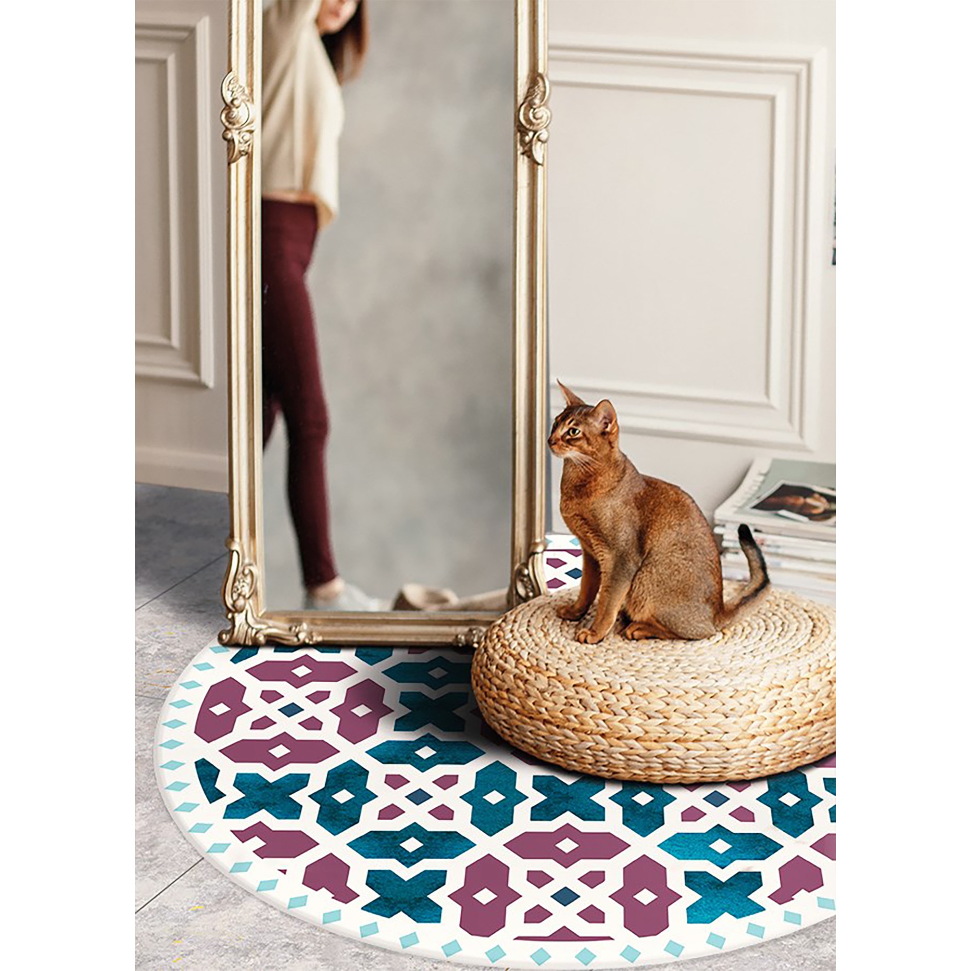 Covor de vinil, PVC, forme geometrice, Albastru, Rotund Ø 60 cm ...