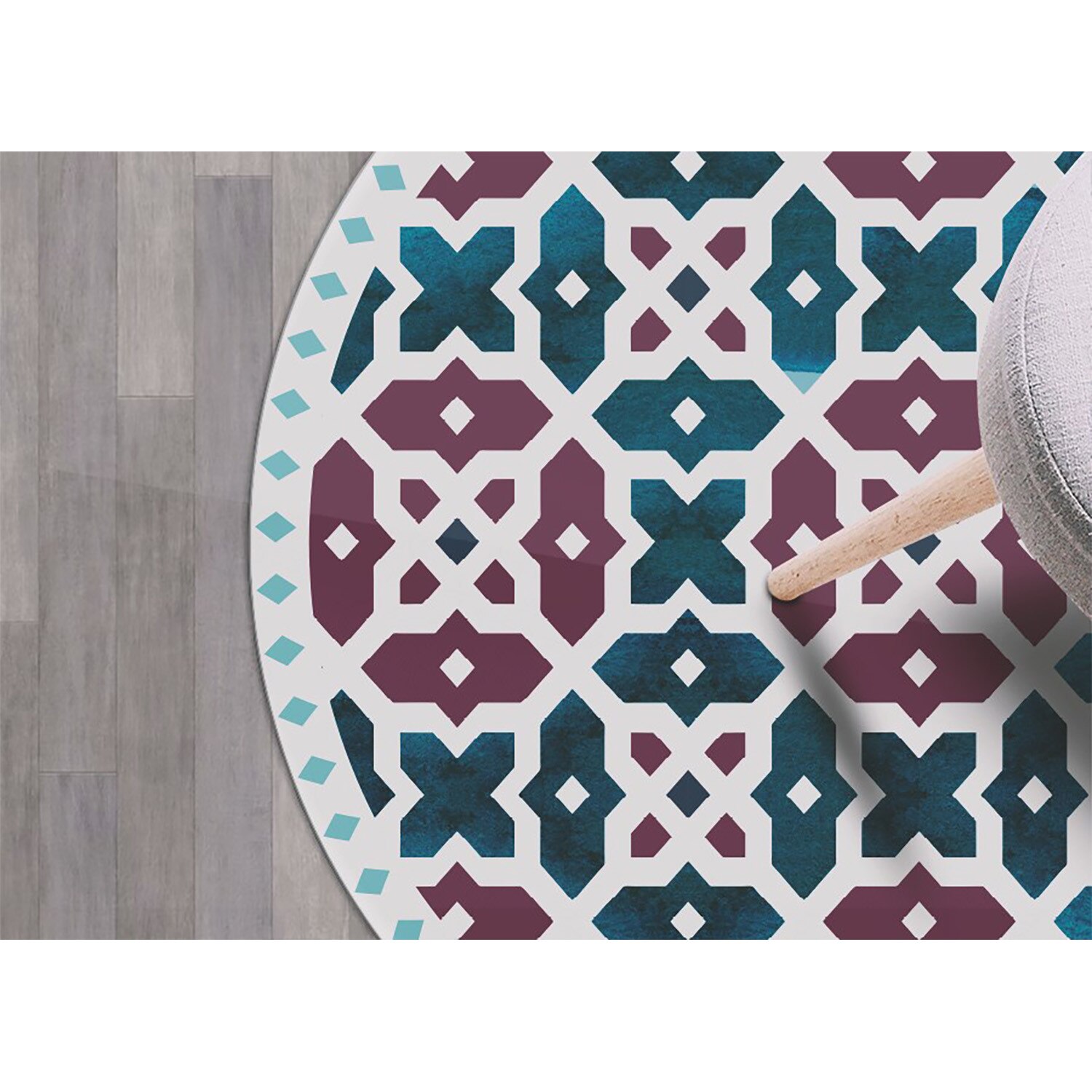 Covor de vinil, PVC, forme geometrice, Albastru, Rotund Ø 60 cm ...