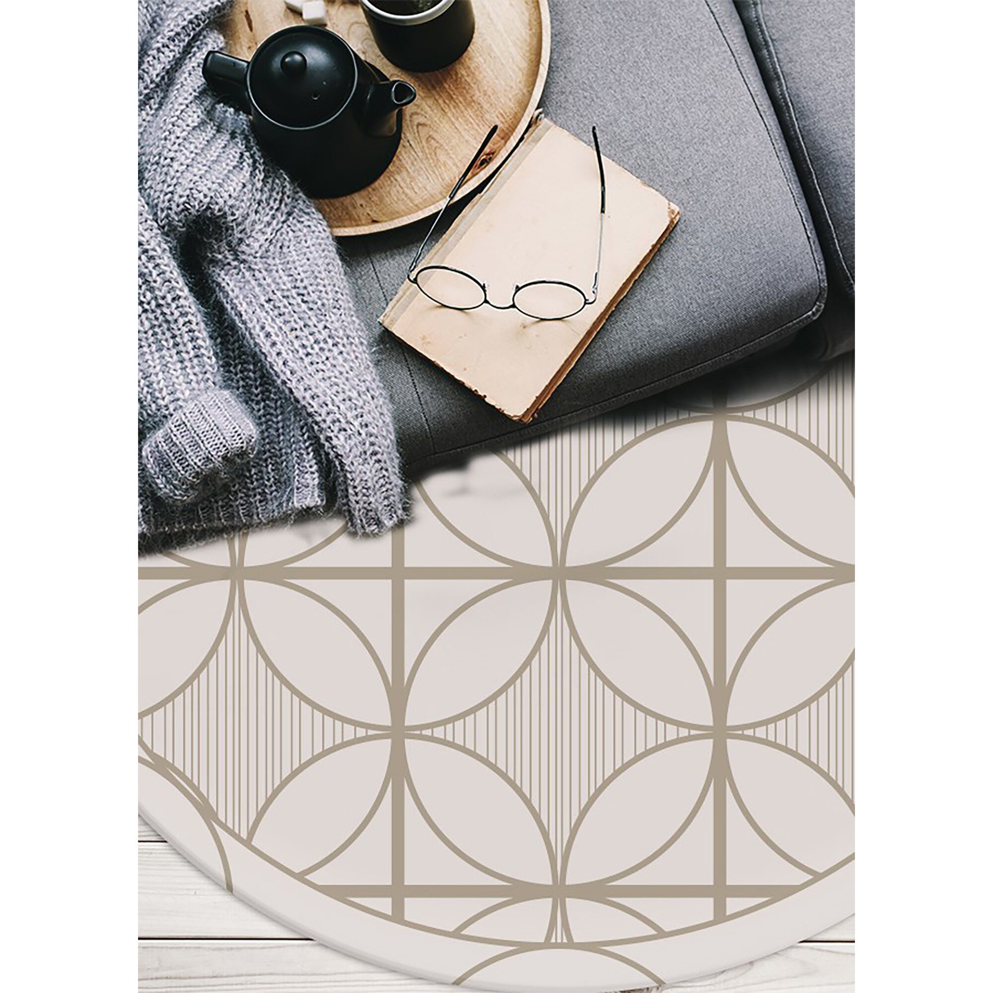 Covor de vinil, PVC, roti geometrice, Rosu, Rotund Ø 50 cm ...