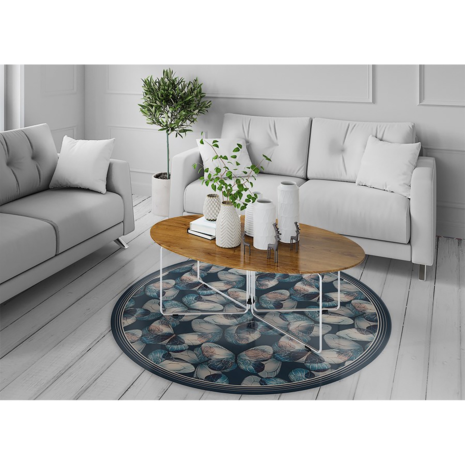 Covor de vinil, PVC, fluturi, Negru, Rotund Ø 70 cm ...