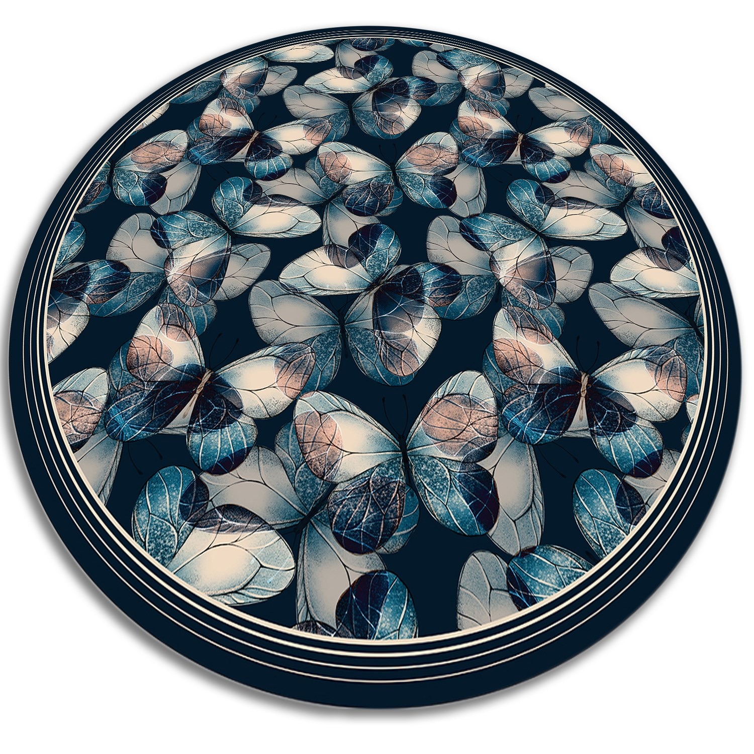 Covor de vinil, PVC, fluturi, Negru, Rotund Ø 70 cm ...