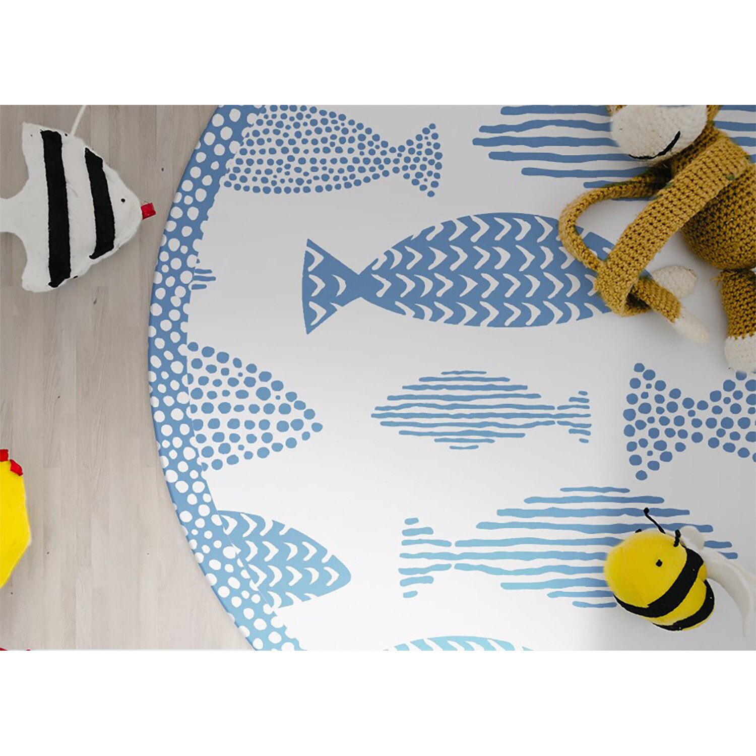 Covor de vinil, PVC, peste, Albastru, Rotund Ø 90 cm ...