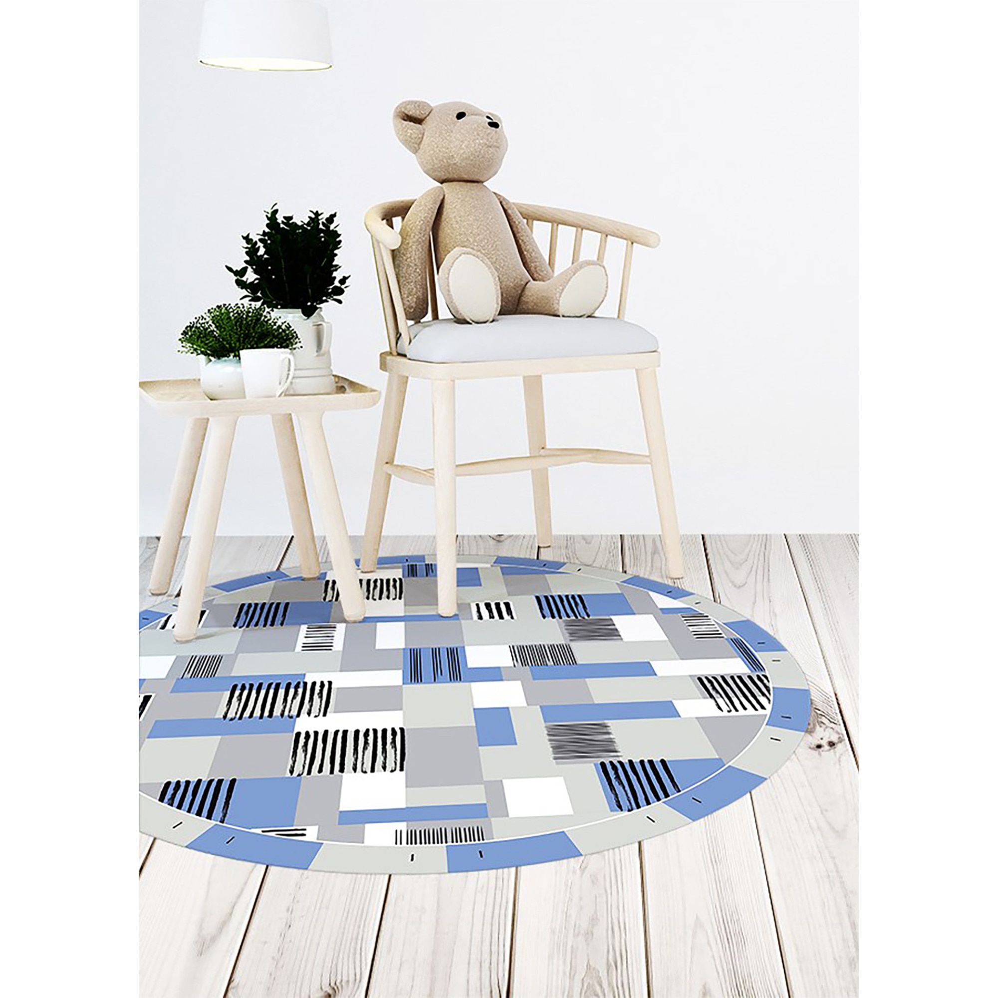 Covor de vinil, PVC, dreptunghiuri geometrice, Albastru, Rotund Ø 60 cm ...