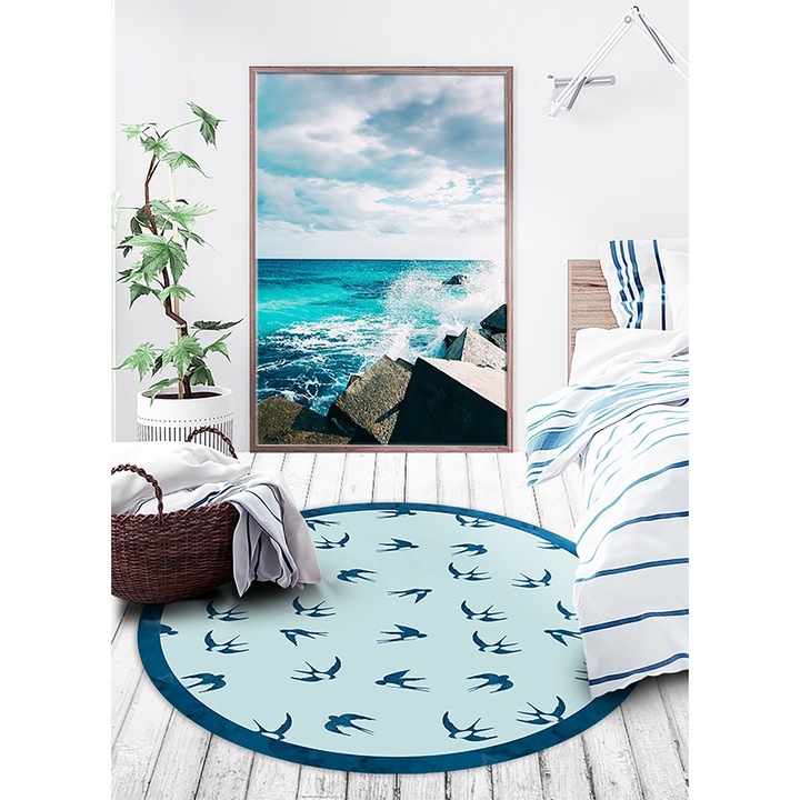 Covor de vinil, PVC, a inghiti, Albastru, Rotund Ø 60 cm ...