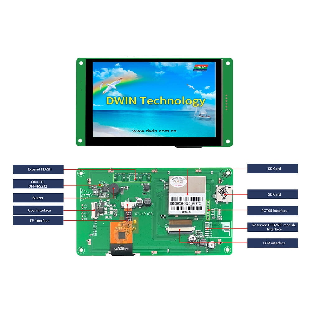 LCD екран DWIN, Сензорен, 5", 800x480, Универсален - eMAG.bg