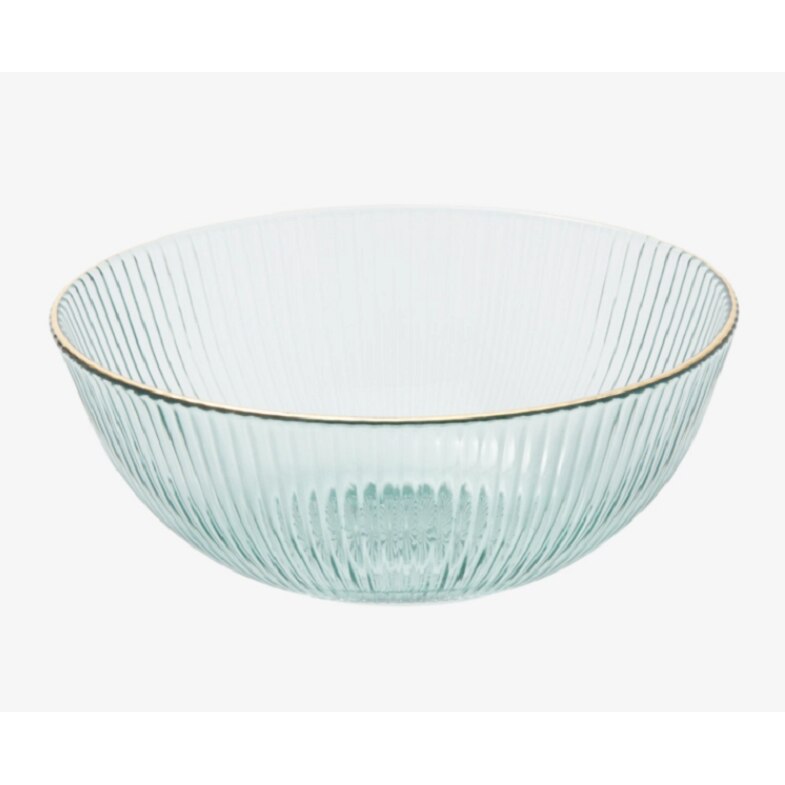 Bol din sticla, pentru salata, cu caneluri si margine aurie, diametru ...