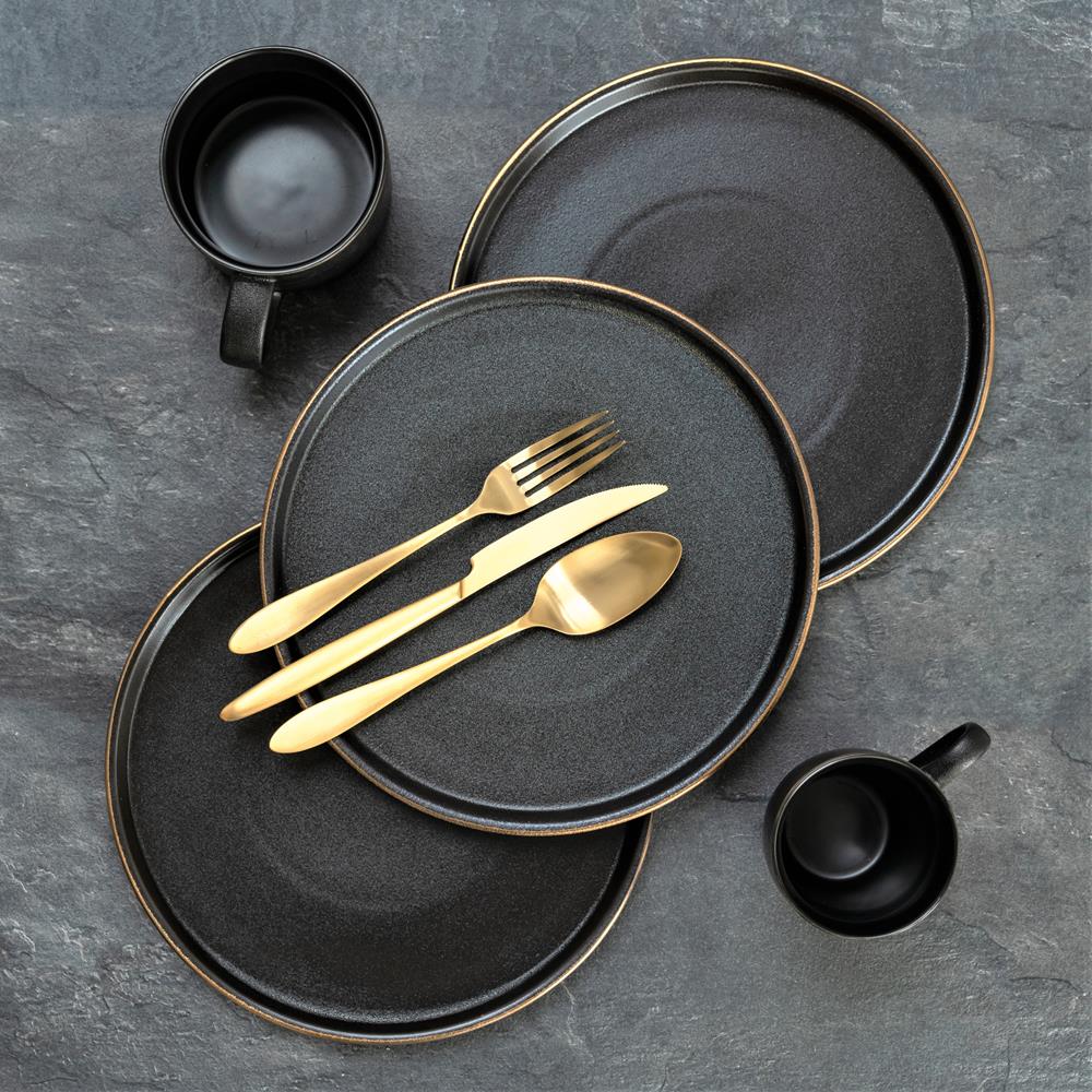 Set 6 farfurii, Villa Italia, Ceramica, 25cm, Negru/Auriu - eMAG.ro