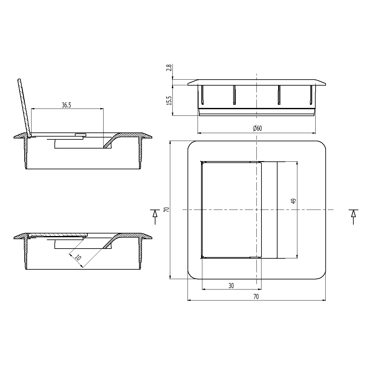 Suport Trecere Cabluri Patrat, PVC, fi 60mm, Gri Inchis - eMAG.ro