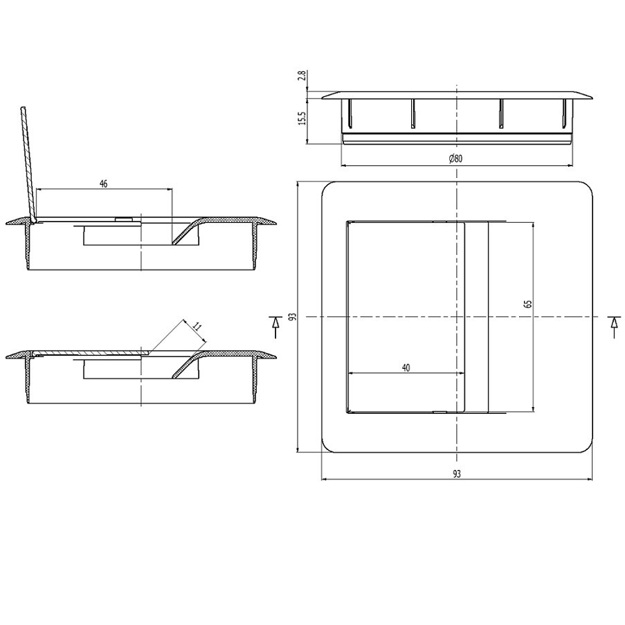 Suport Trecere Cabluri Patrat, PVC, fi 80mm, Negru - eMAG.ro